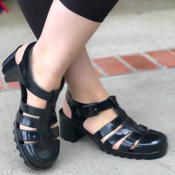 H2K | Shoes | Abby Cleated Block Heel Jelly Retro Sandal 9s | Poshmark